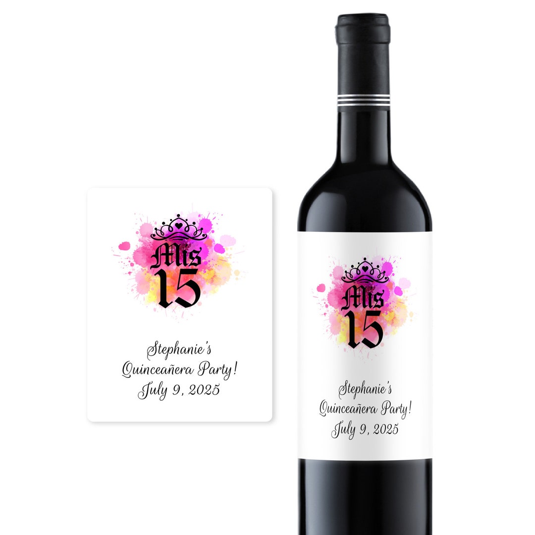 Set of 10 Wine Bottles and Champagne Labels & Stickers Mis Quince Water ...