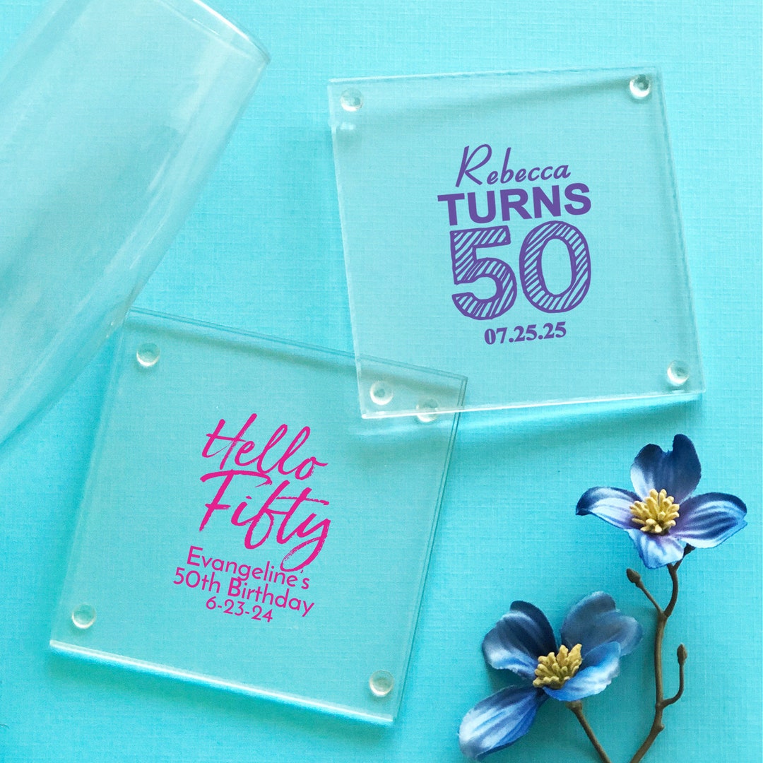Set of 24 Personalized Custom Glass Coaster - 50th Birthday, Coaster ...