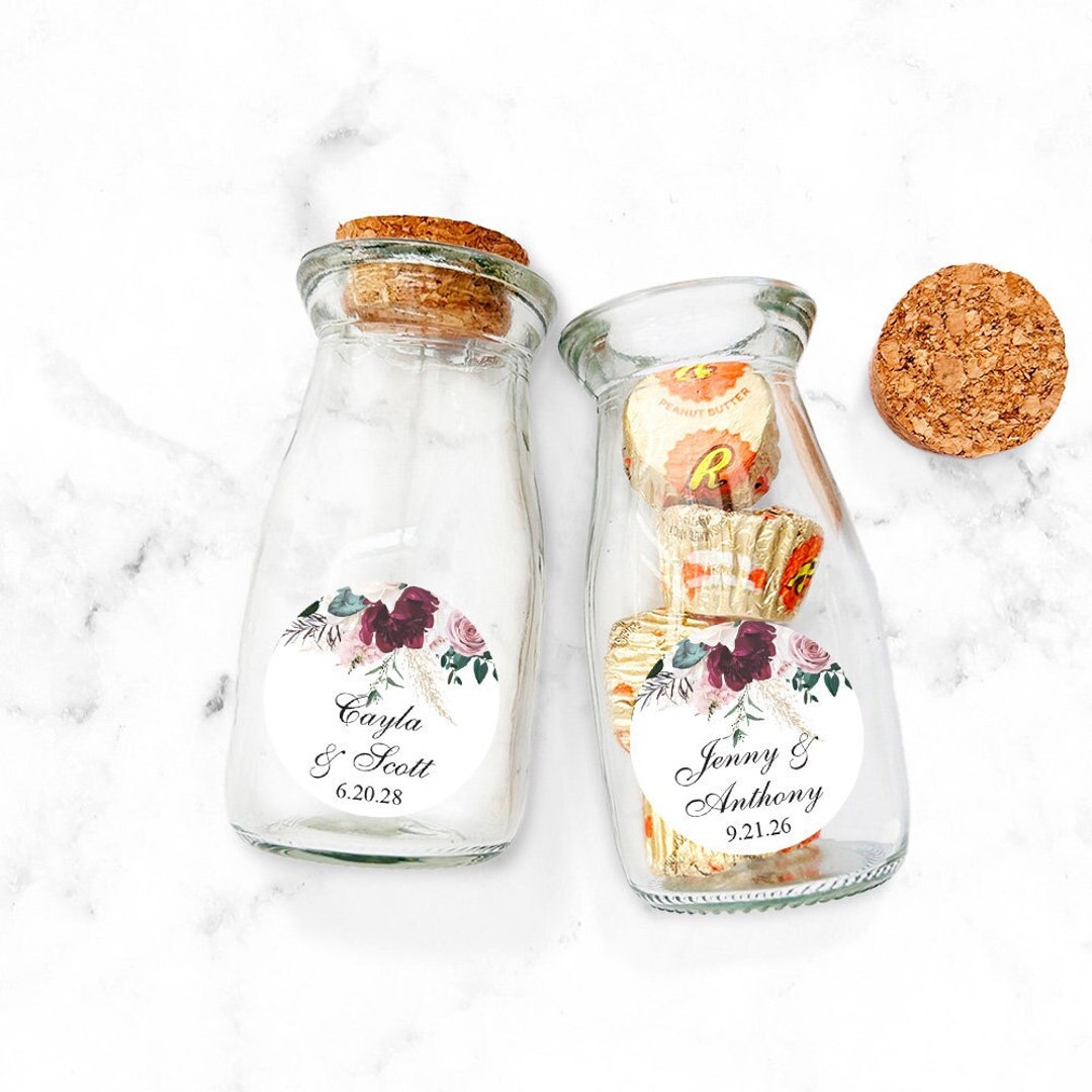 Set of 12 Mini Glass Vintage Milk Jar Favor Bottle With Floral Elegance ...