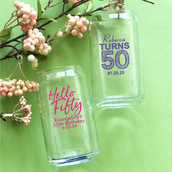 Set of 30// Personalized Custom Can Shaped Glass 50th - Etsy