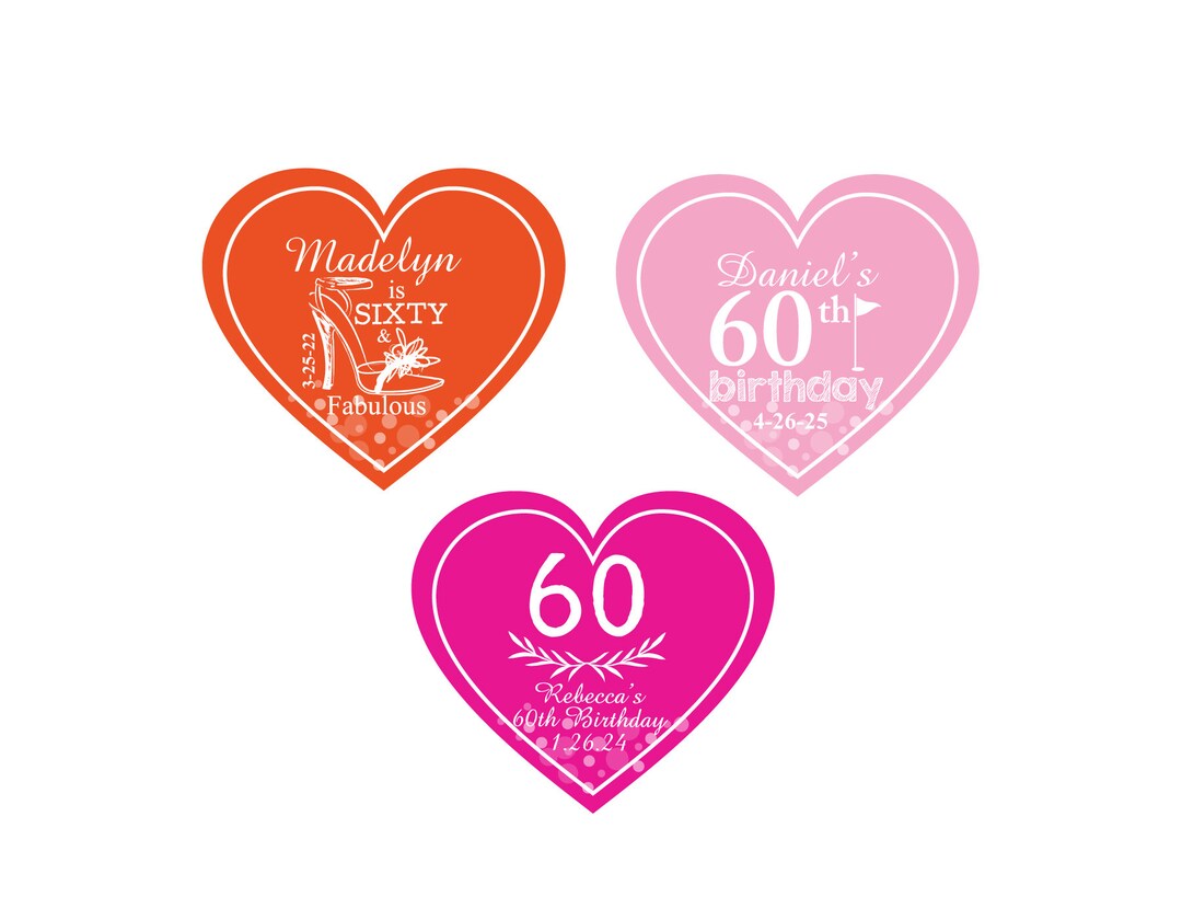 60th Birthday Favors, Personalized Sixtieth Birthday Heart Shaped ...