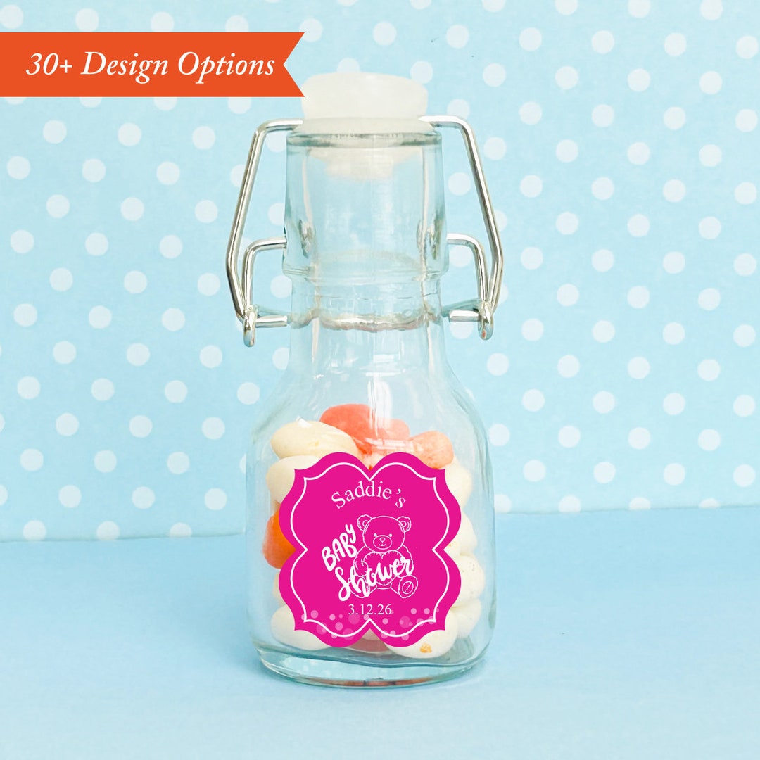 Set of 12 Baby Shower Personalized Swing Top Glass Jar Favors With ...