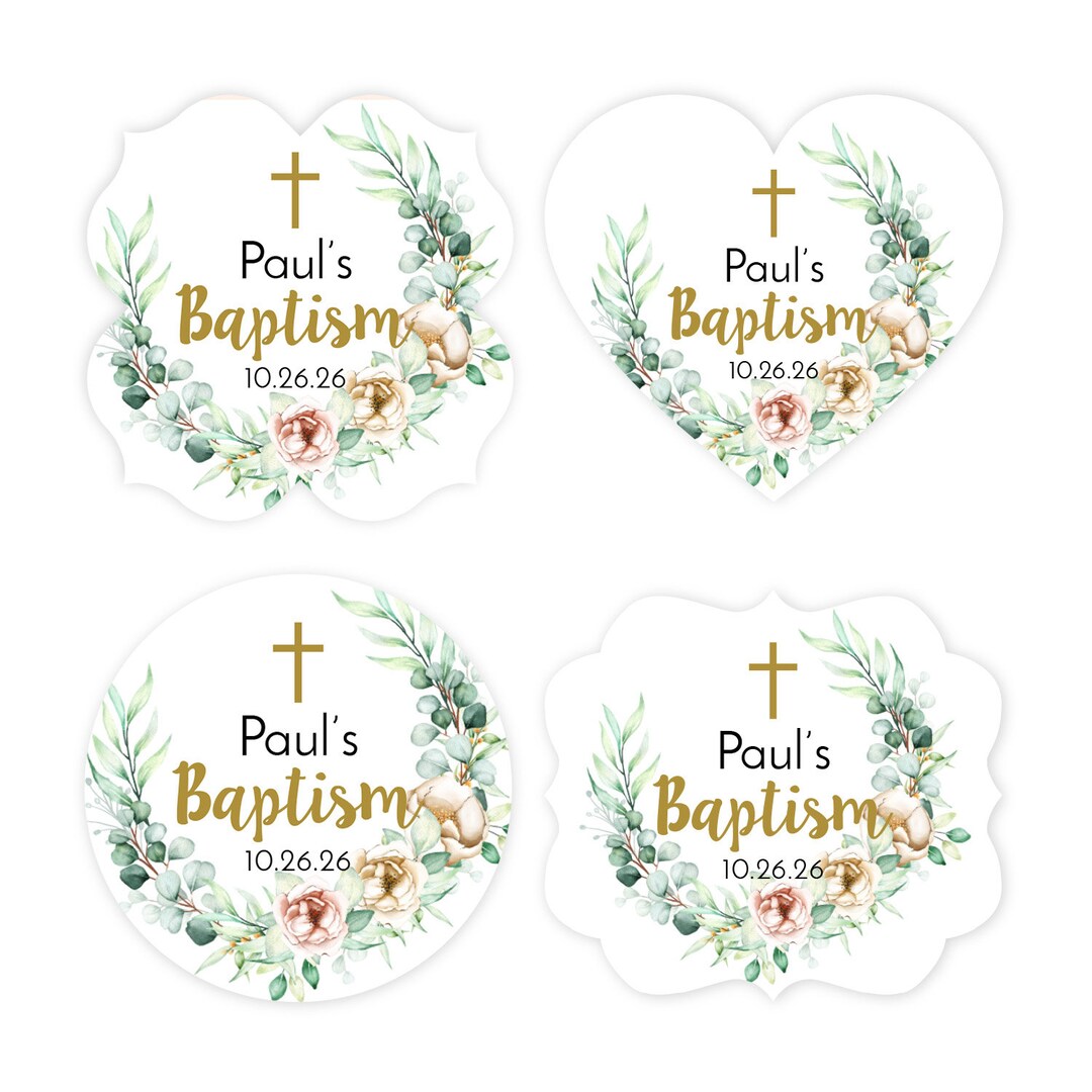 Set of 20 Baptism Personalized Fancy Shaped Labels, Personalized ...