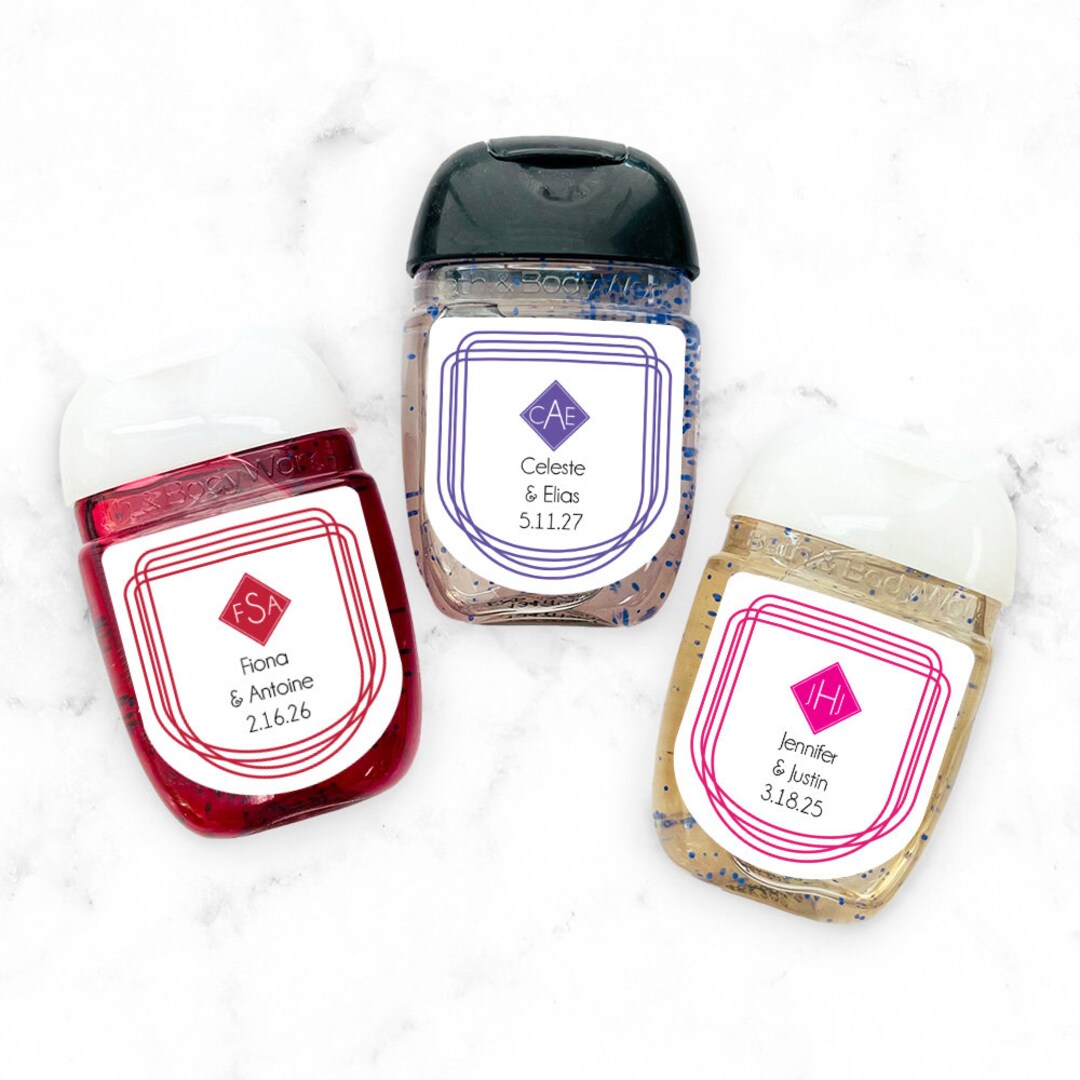 Set of 12 Initial Monogram Personalized Sanitizer Elegant Wedding ...