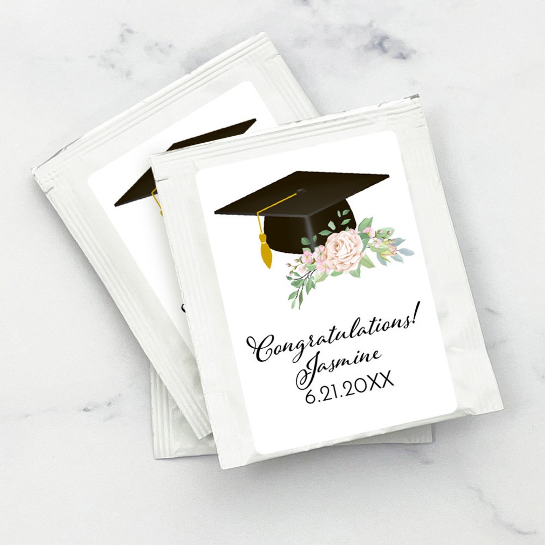 Set of 16 Personalized Graduation Cap Floral Tea Favors, Personalized ...