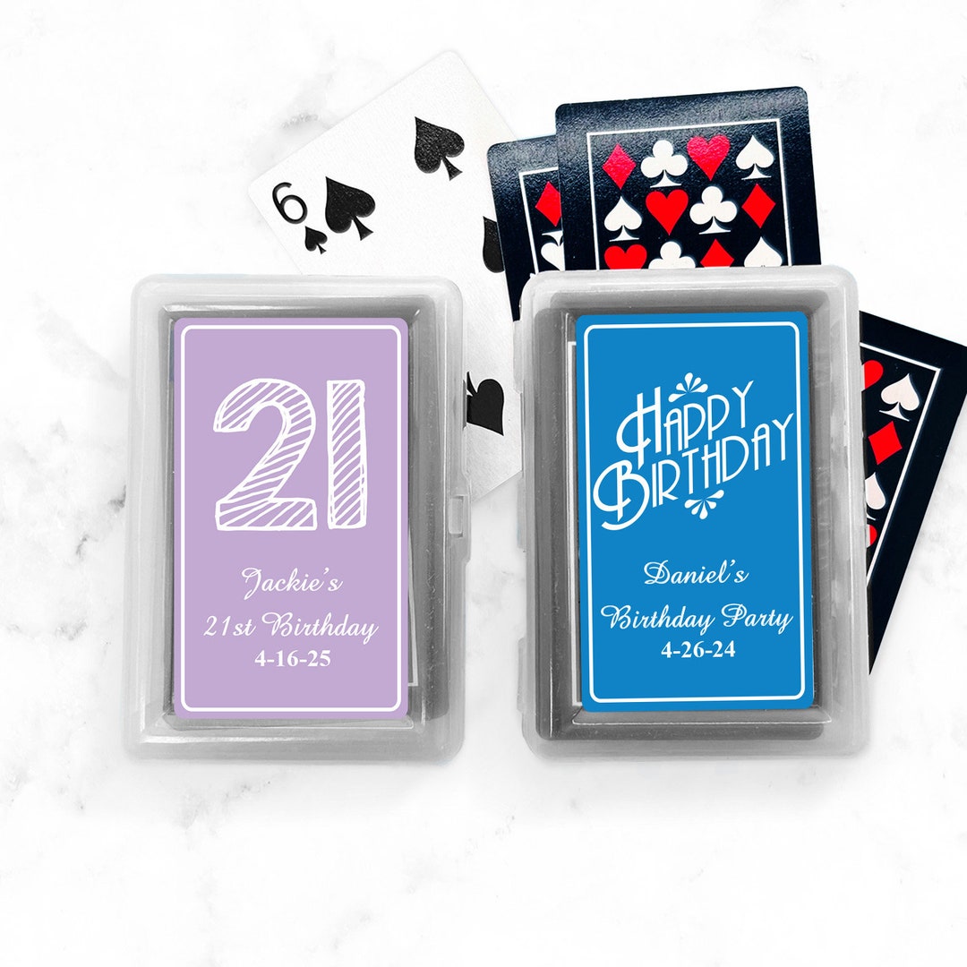 Set of 12 Personalized Playing Cards Favors With Birthday Labels ...