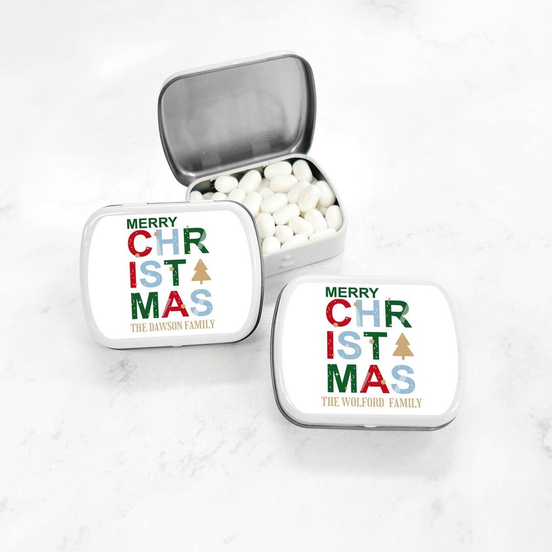 Merry Christmas Personalized White Mint Tin Containers Labels ...