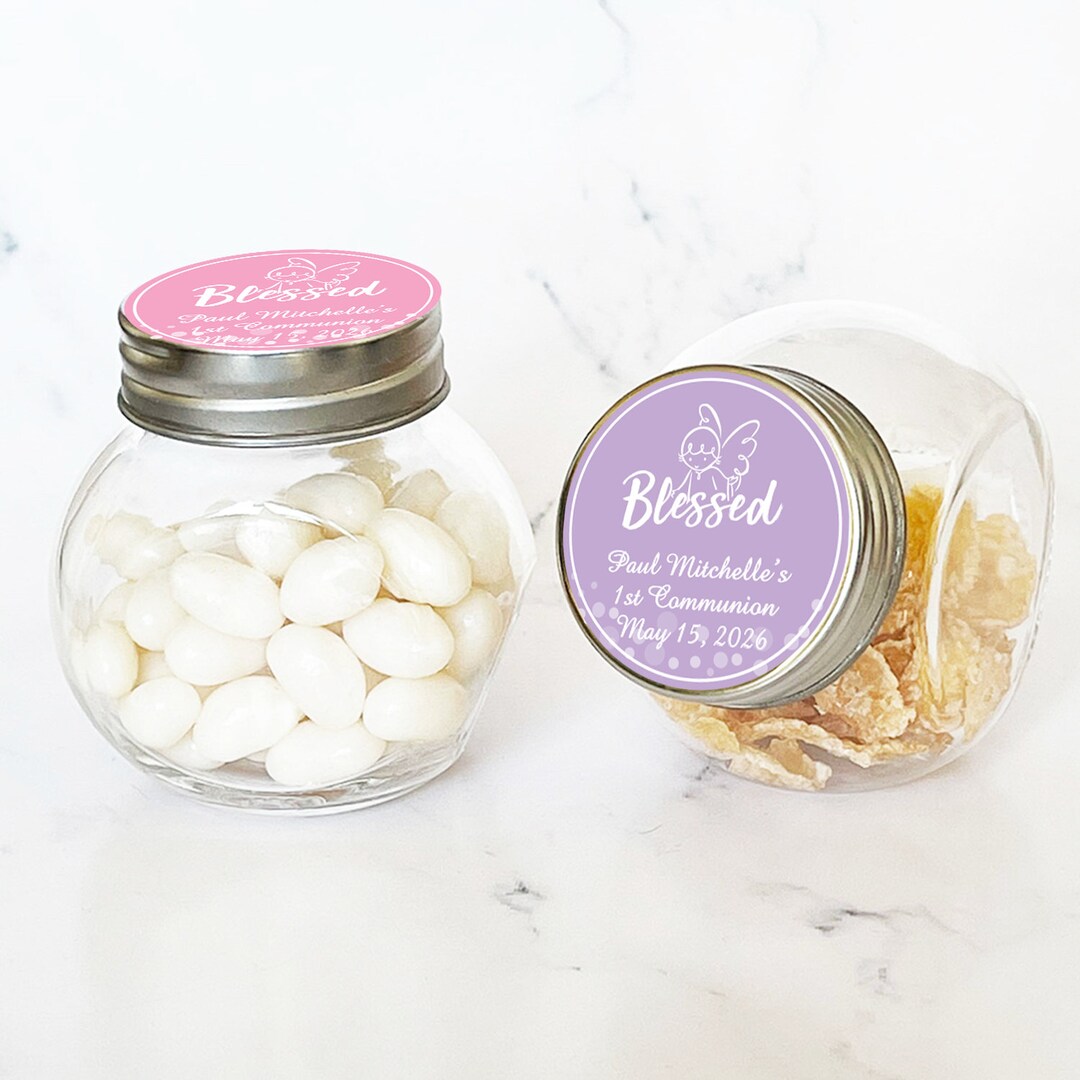 Set of 12 Personalized Mini Glass Candy Favor Jar With Holy Communion ...