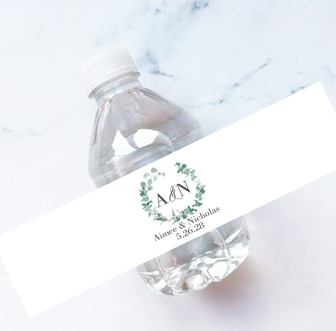 Eucalyptus Wreath Monogram Personalized Water Bottle Labels ...