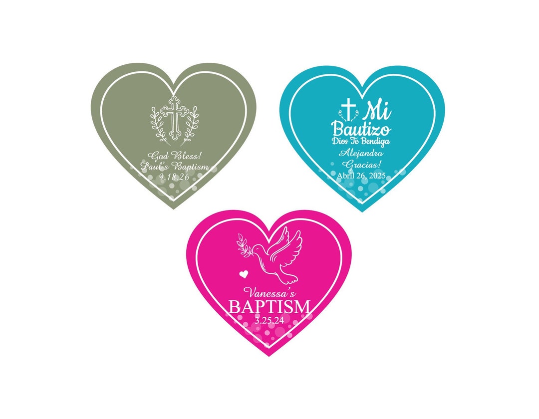 Set of 24 Baptism Bautizo Personalized Heart Shaped Labels, Religious ...