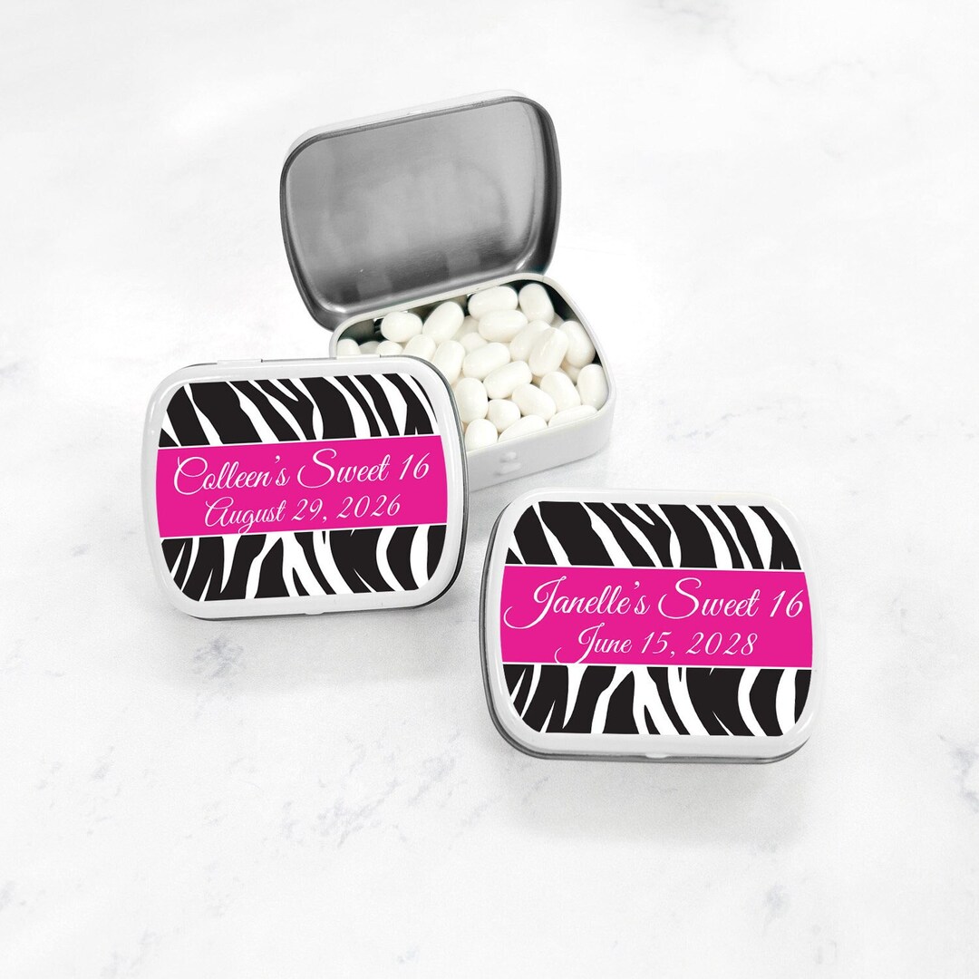 Set of 12 Personalized White Mint Tin Containers With Labels Zebra ...