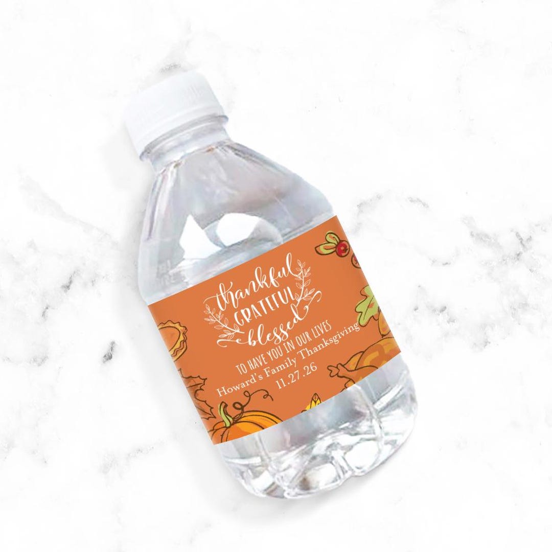 Thankful Grateful Blessed Thanksgiving Personalized Water Bottle Labels ...