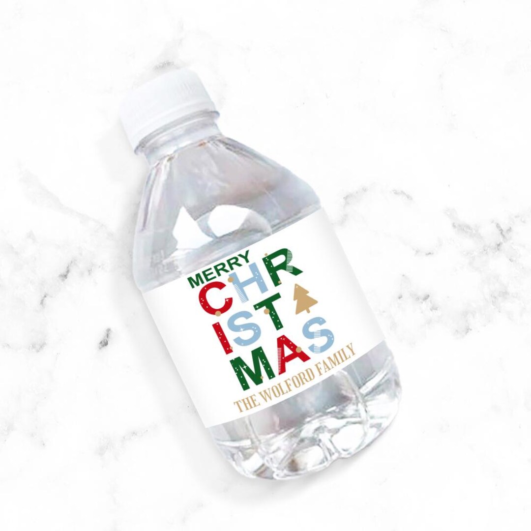 Merry Christmas Personalized Water Bottle Labels, Personalized ...