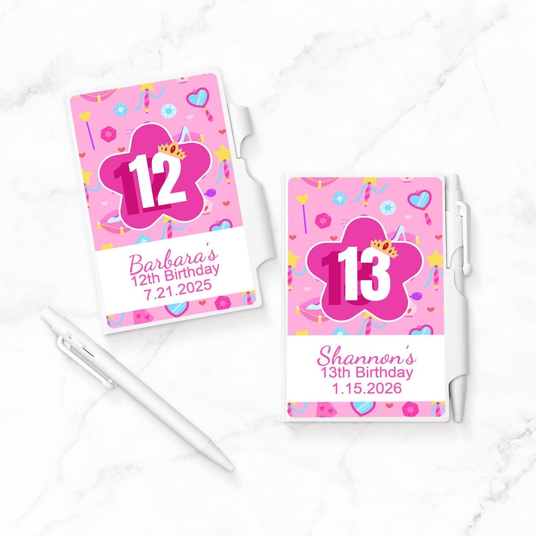 Fancy Pink Birthday Personalized Notebook Favors With Labels ...