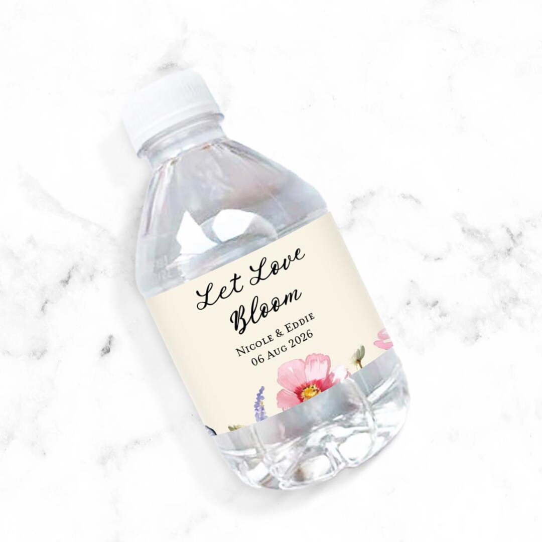 Let Love Bloom Personalized Water Bottle Labels, Personalized Wedding ...
