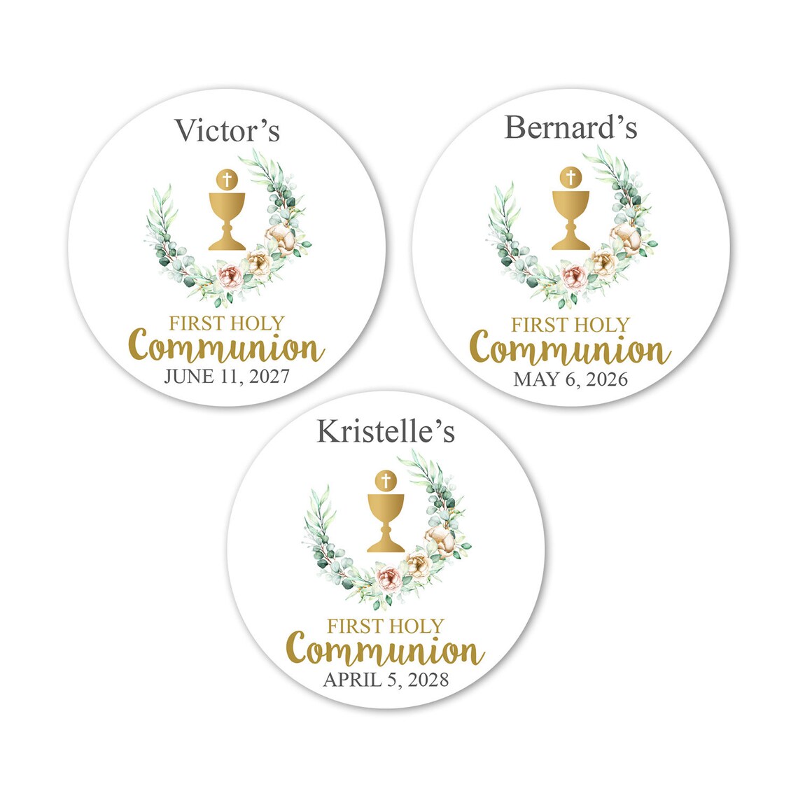 Set of 24 Personalized Circular Round Labels First Communion, Communion ...