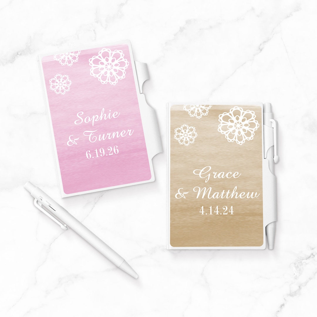 Set of 12 Personalized Notebook Favors With Doily Wedding Favors Labels ...