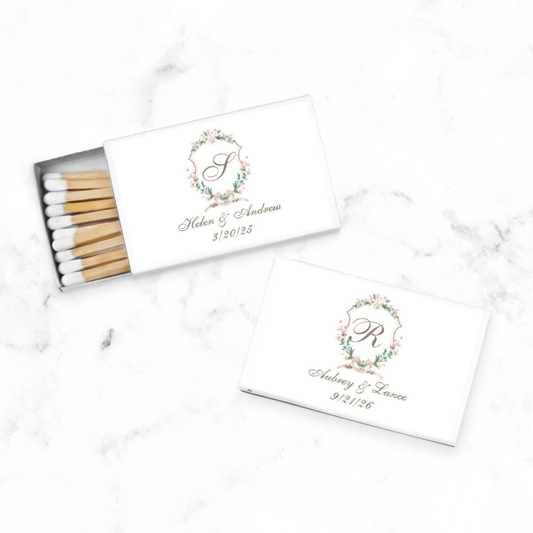 Set of 50 Personalized Matchbox With Labels - Rustic Floral Party Favor ...