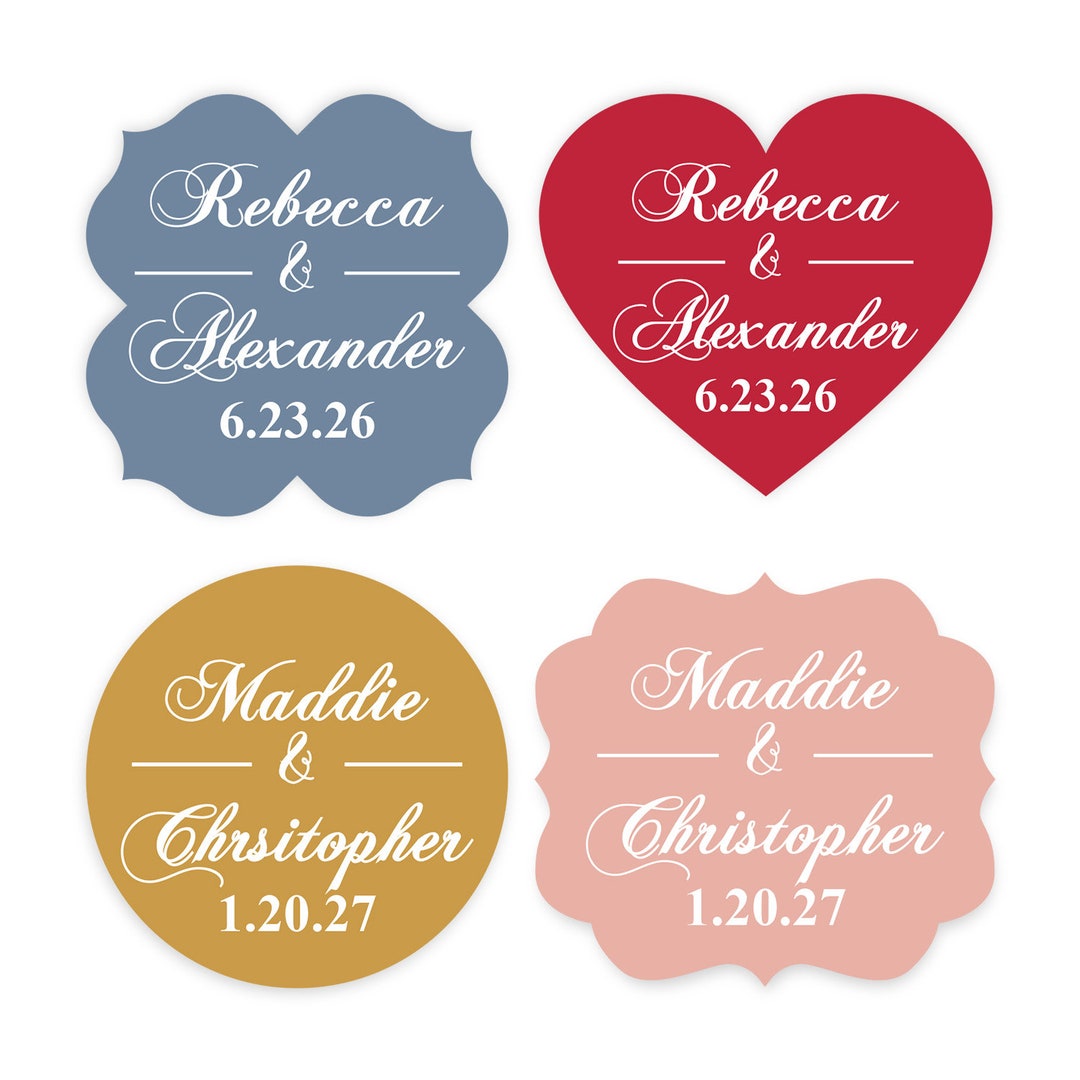 Set of 20 Personalized Fancy Shaped Labels Ampersand Couples Names ...