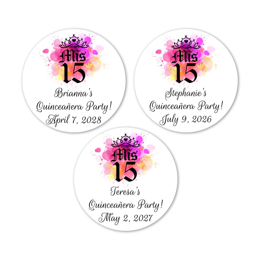 Set of 24 Personalized Circular Round Labels Mis Quince Water Color ...
