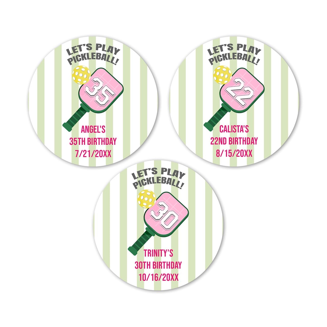 Pickleball Birthday Personalized Circular Round Labels, Pickleball ...