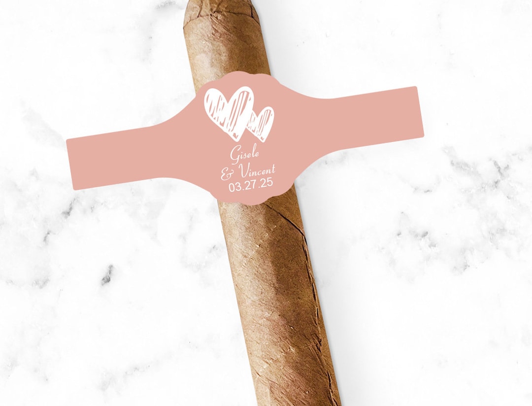 Set of 14 Personalized Cigar Favor Two Connected Hearts Labels ...