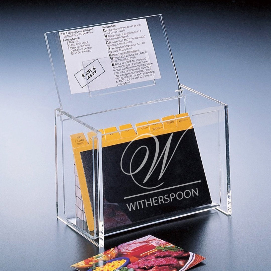 Monogram Personalized Acrylic Recipe Box , Personalized Engraved Etched ...