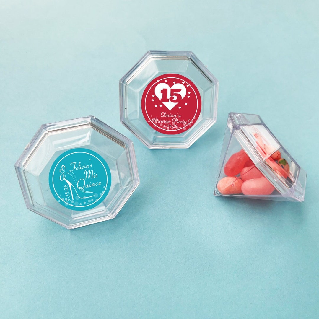 Set of 12 Personalized 15th Birthday Acrylic Diamond Favor Boxes With ...