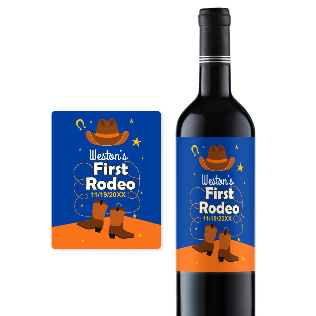 Boy First Rodeo Wild West Labels & Stickers Only for Wine Bottles and ...