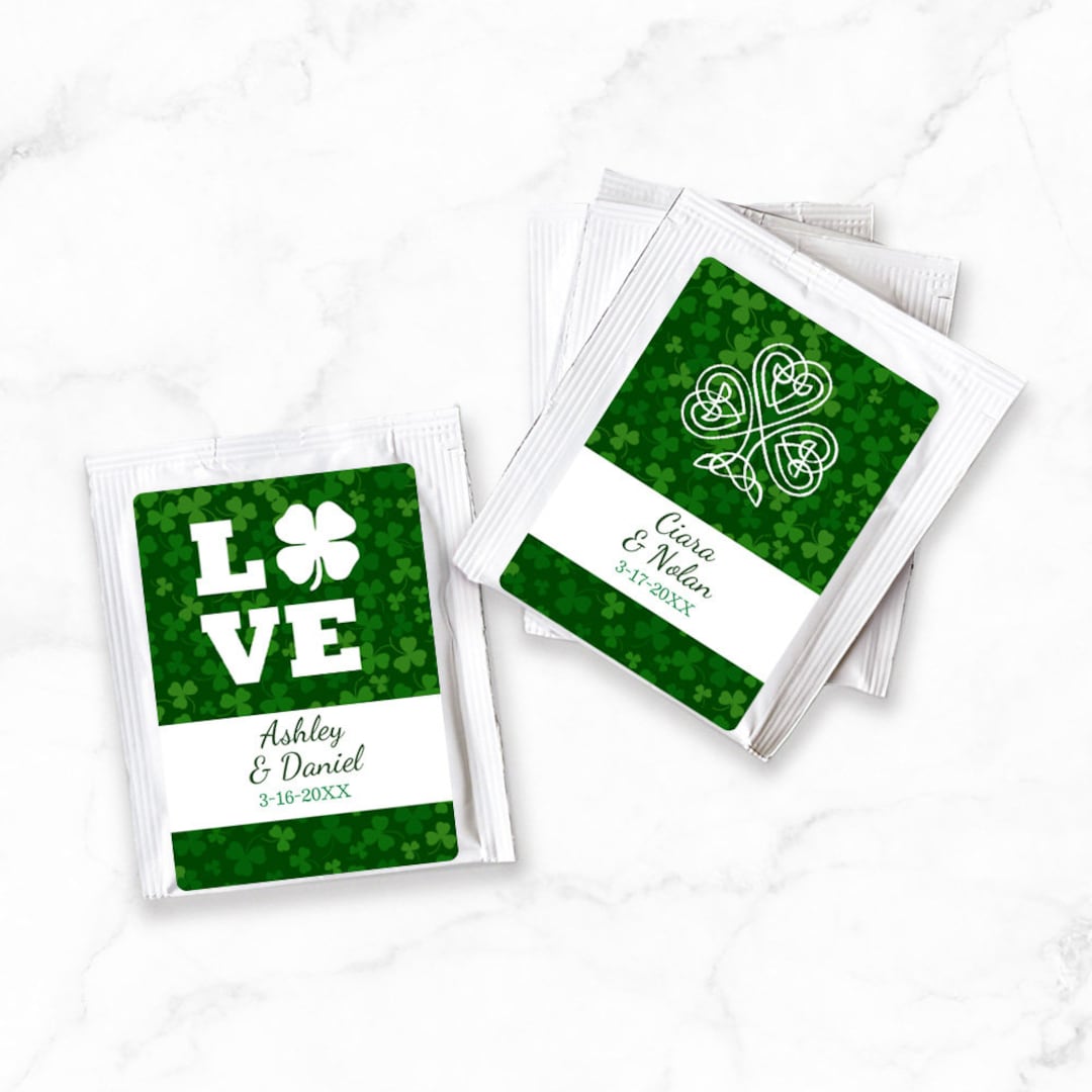 Set of 16 Personalized Tea Favors With Irish Wedding Party Labels ...