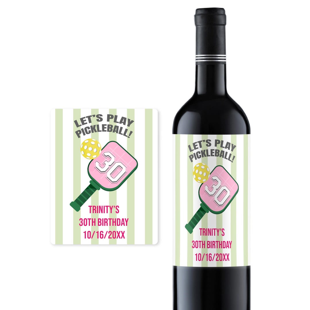 Pickleball Birthday Labels & Stickers Only for Wine Bottles and ...