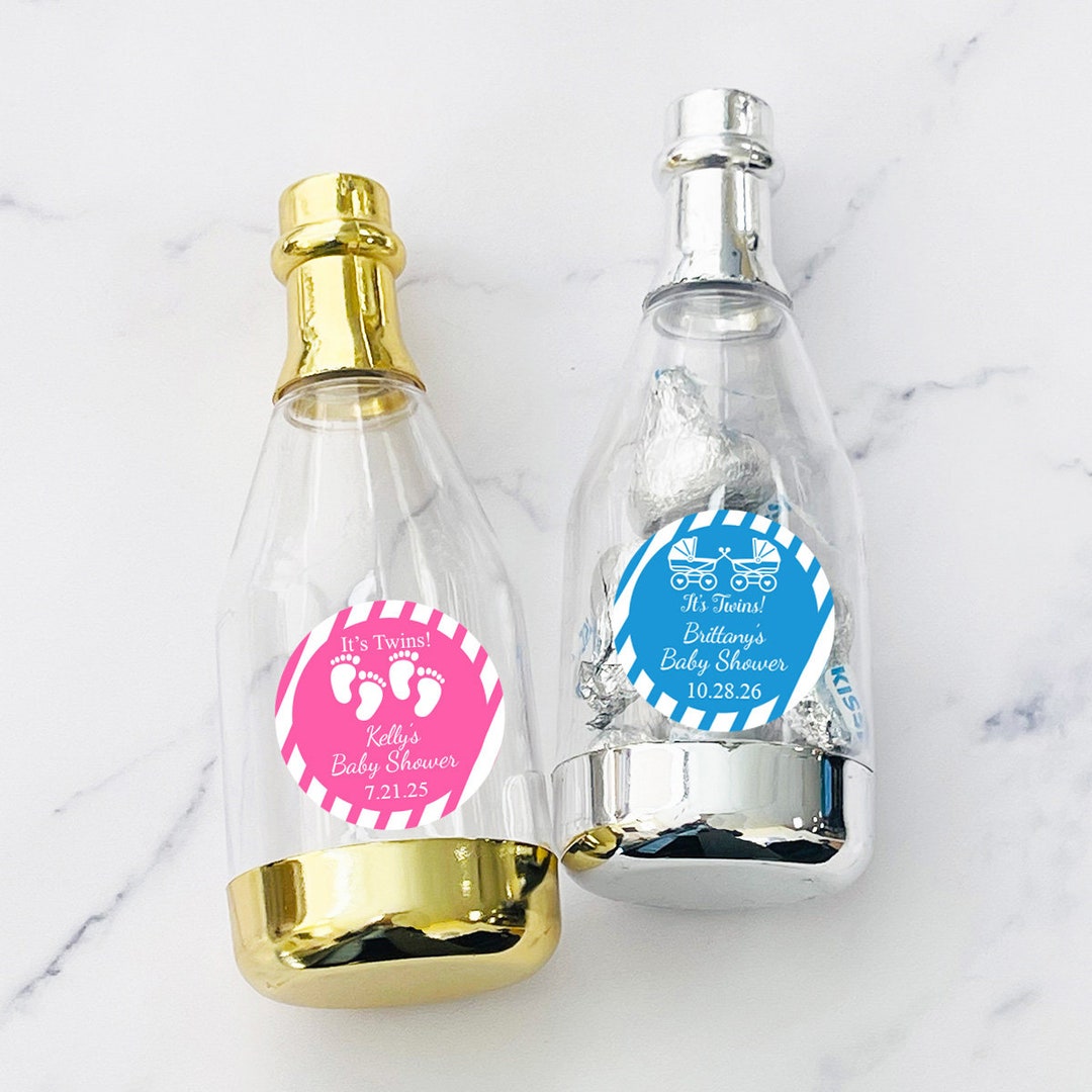 Set of 12 Twins Baby Shower Personalized Metallic Gold Accent Champagne ...