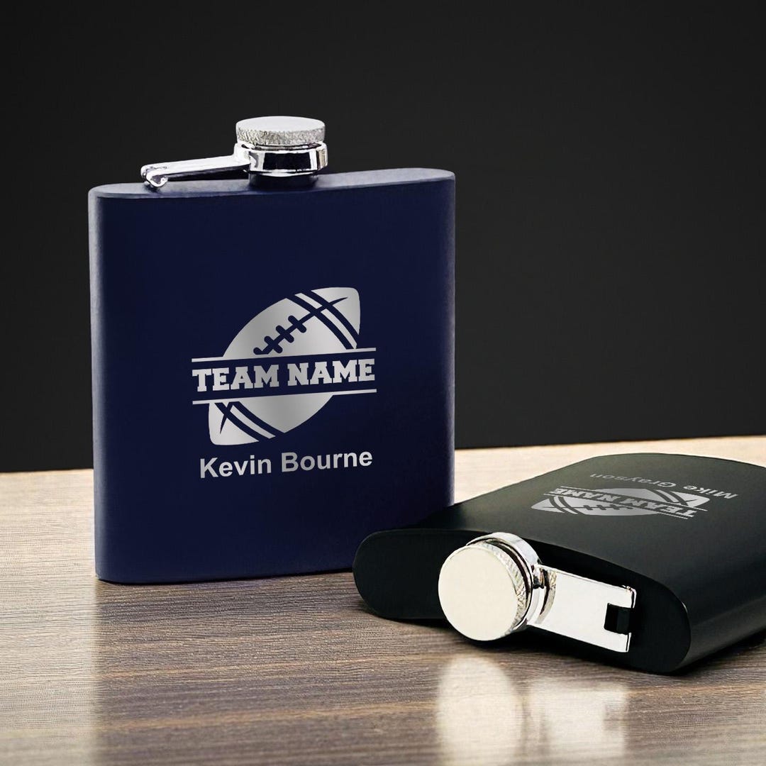 Football Custom Engraved Metal Flask, Personalized 6 Oz Stainless Steel ...