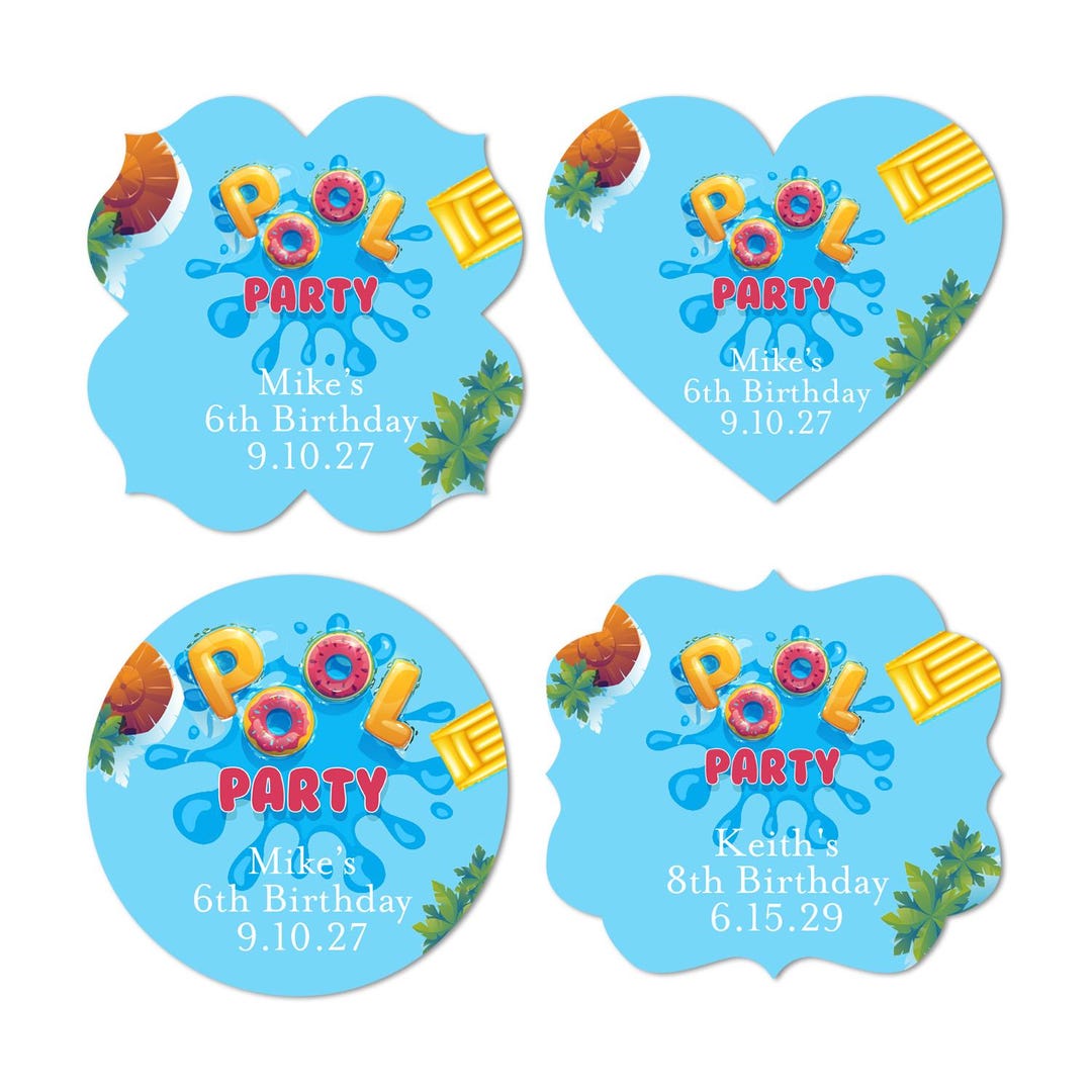 Splish Splash Pool Party Personalized Fancy Shaped Labels Favors ...