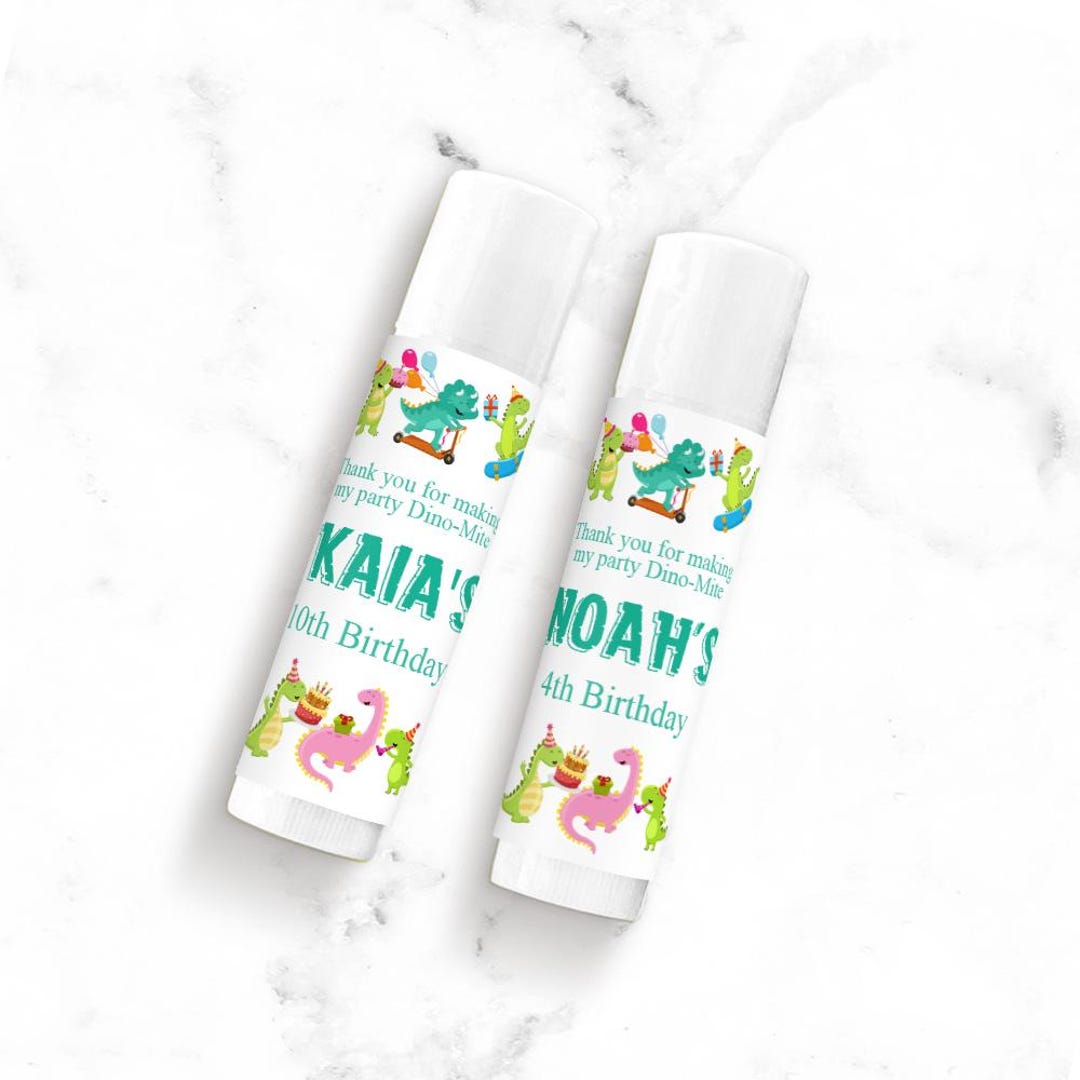 Kids Dinosaur Birthday Personalized Lip Balm Favors, Personalized ...