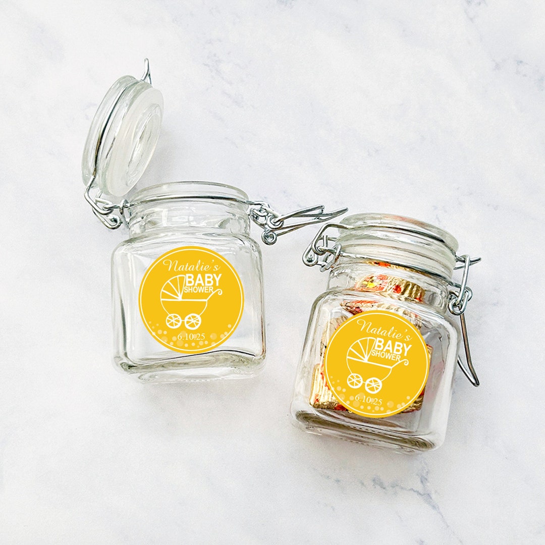 Set of 12 Personalized Mini Glass Favor Bottle Jar With Baby Shower ...