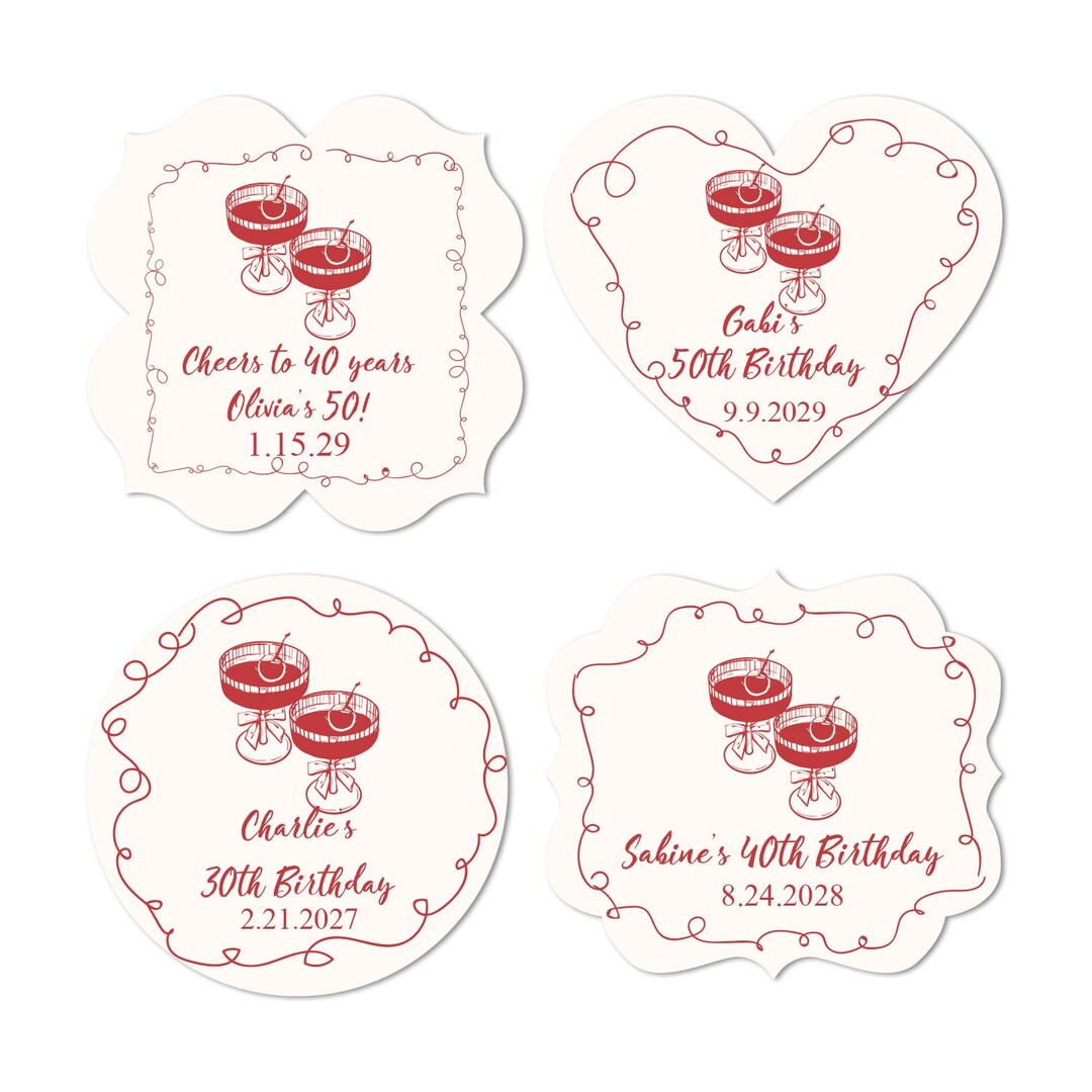 Cocktail Doodle Personalized Fancy Shaped Labels Favors, Personalized ...