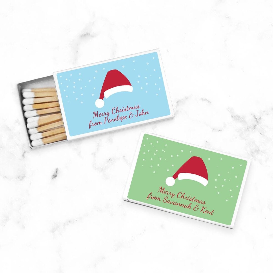 Christmas Hat Personalized Matchbox Labels, Personalized Christmas ...