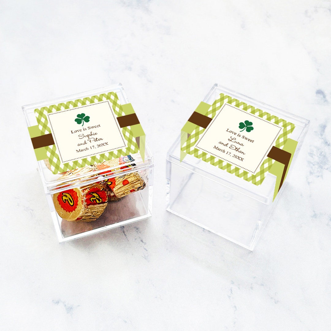 Personalized Acrylic Square Boxes With Labels Irish Shamrock Checkered ...