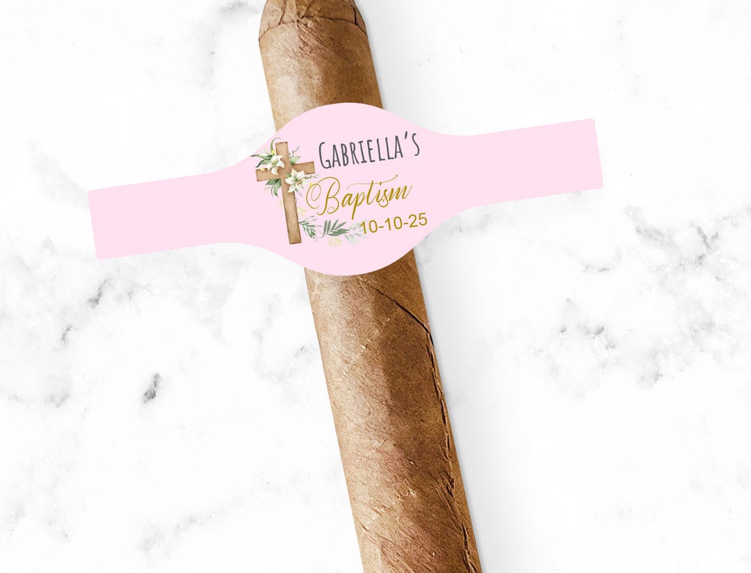 Set of 14 Personalized Cigar Labels Cross Floral Baptism Favors ...