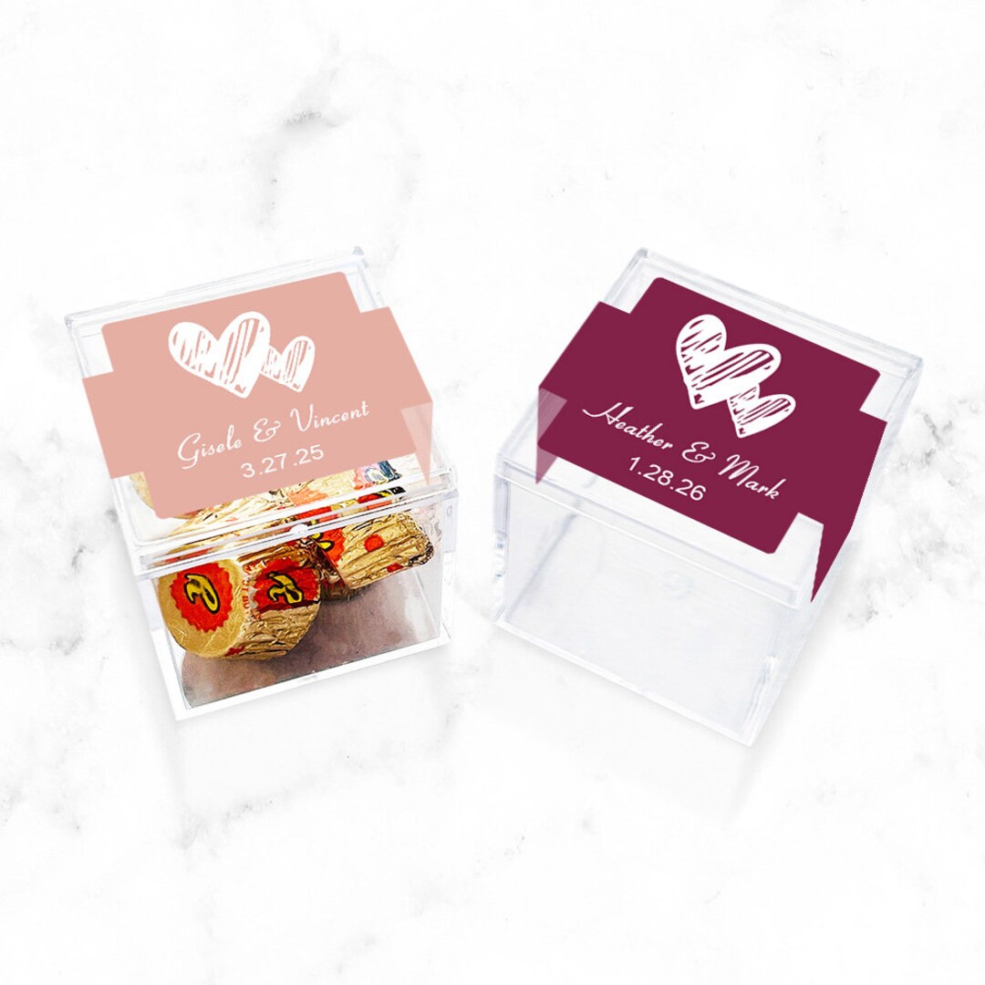 Personalized Acrylic Square Boxes With Two Connected Hearts Labels ...