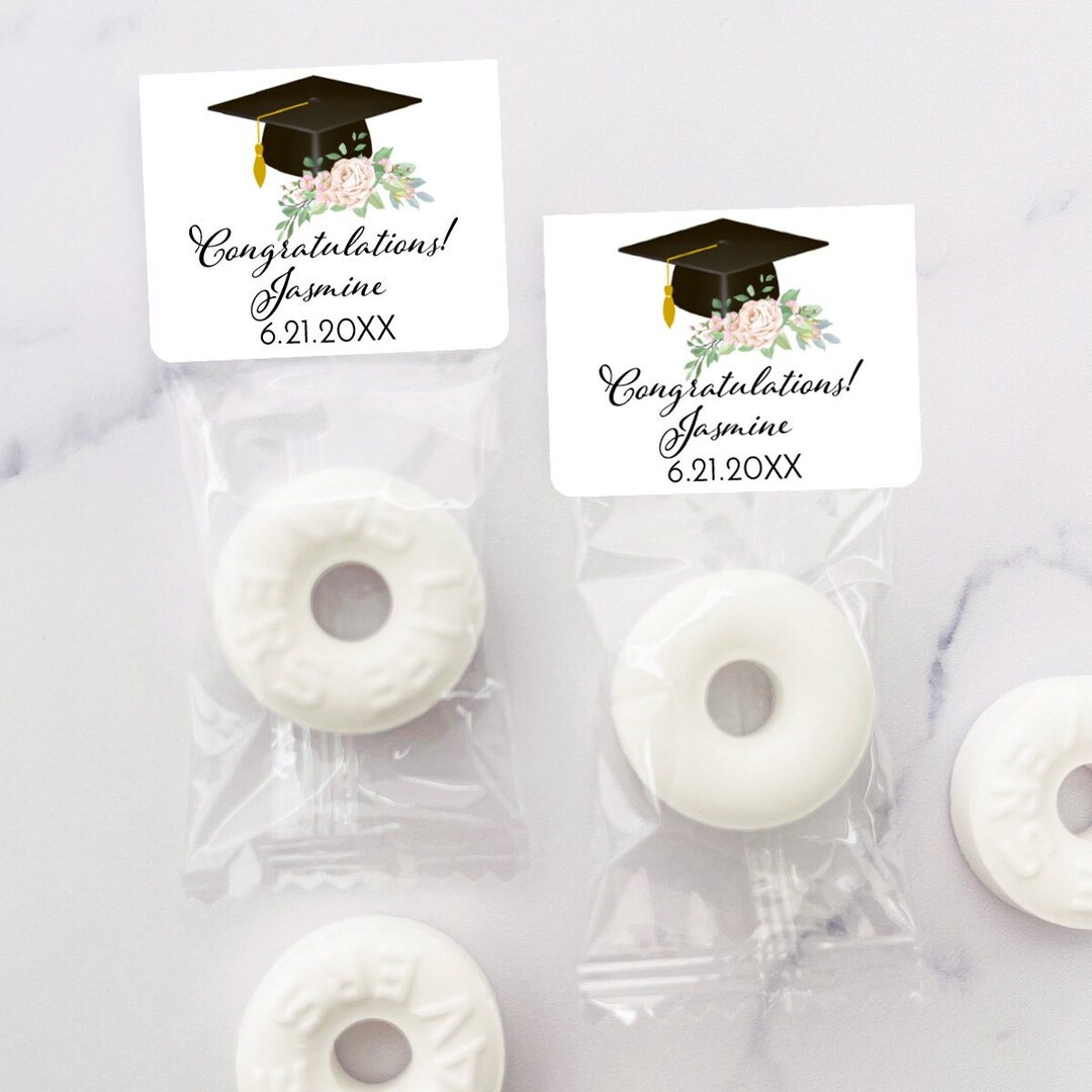 Set of 25 Personalized Life Savers Graduation Cap Floral, Personalized ...