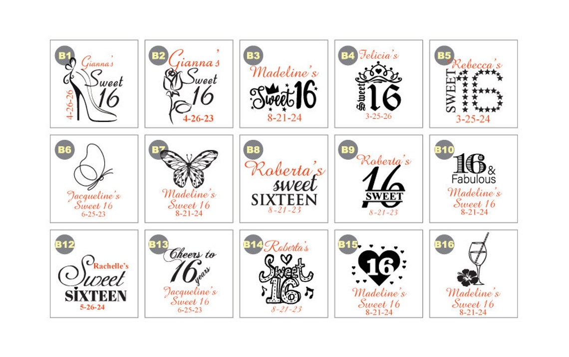 Set of 12 Sweet 16 Favors Personalized Sweet 16 Birthday Labels for ...