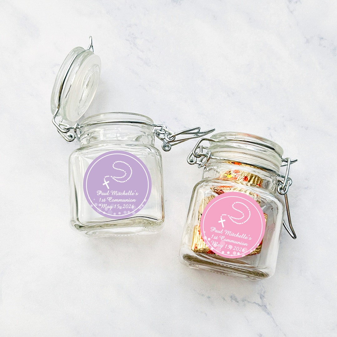 Set of 12 Personalized Mini Glass Favor Bottle Jar With Favors Holy ...