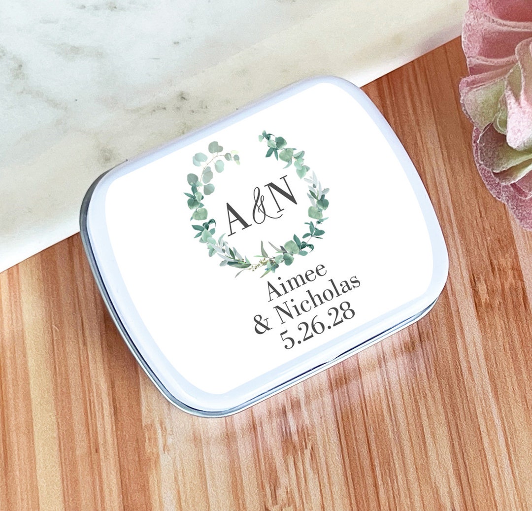 Eucalyptus Wreath Monogram Personalized White Mint Tin Containers ...