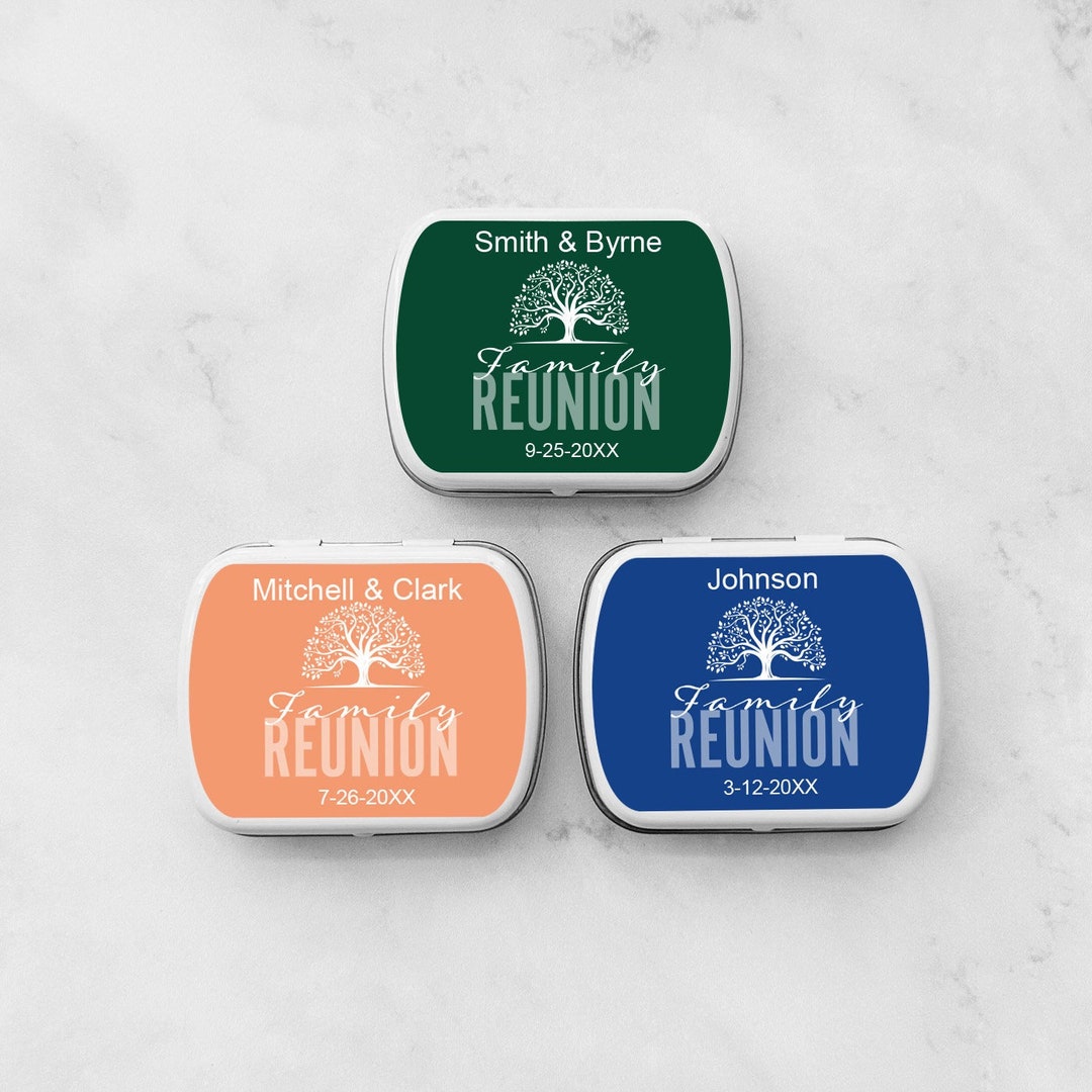 Family Reunion Personalized White Mint Tin Containers Labels, White ...