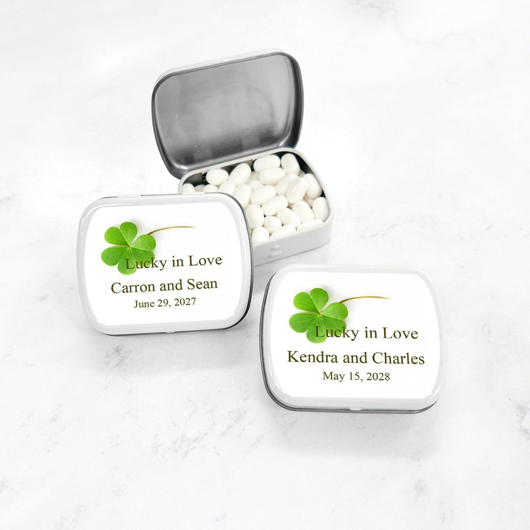 Shamrock Lucky in Love Personalized White Mint Tin Containers Labels ...