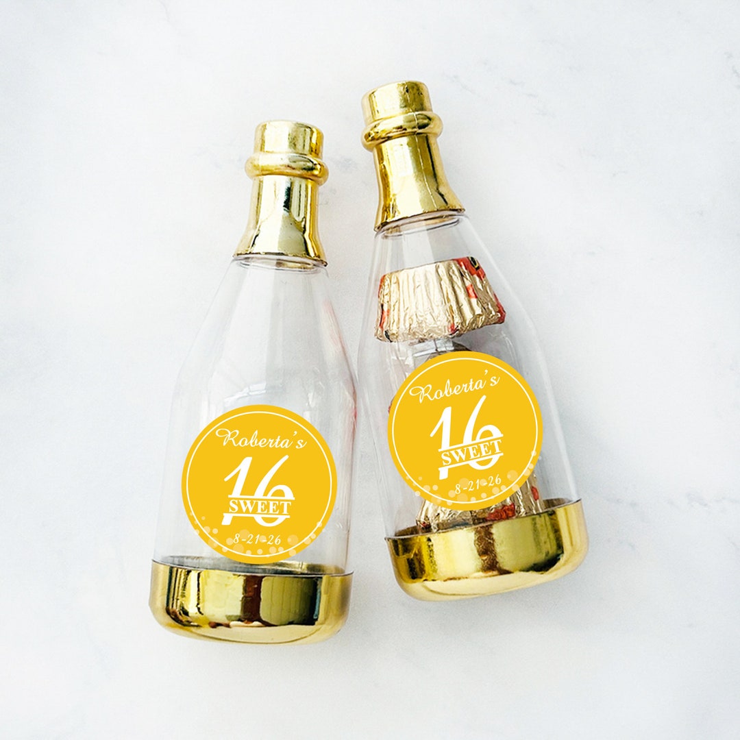 Set of 12 Personalized Metallic Gold Accent Champagne Bottle Container ...