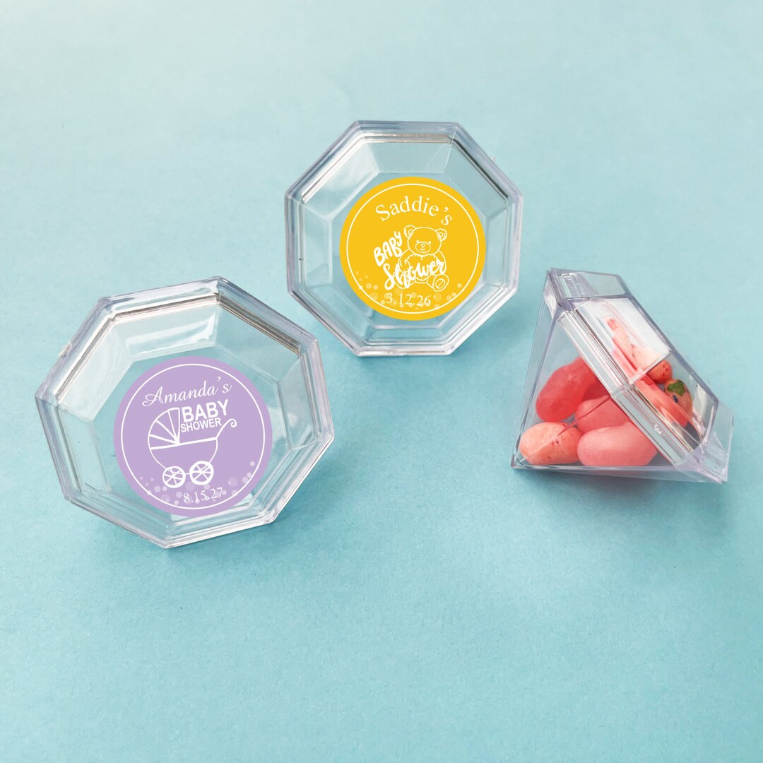 Baby Shower Personalized Diamond Shaped Container Favors With Labels ...