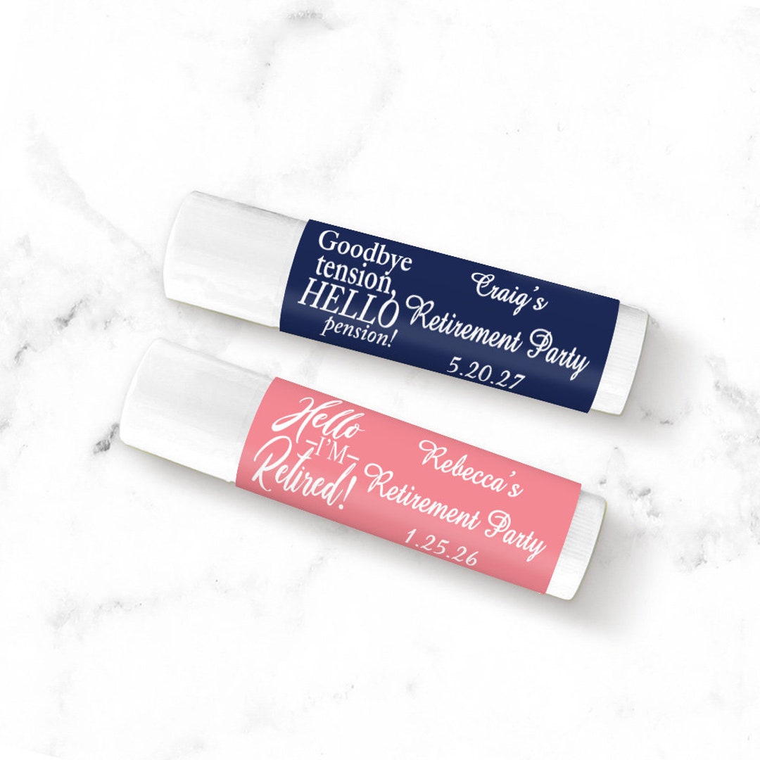 Set of 12 Retirement Personalized Lip Balm Cylindrical Tube Favors With ...